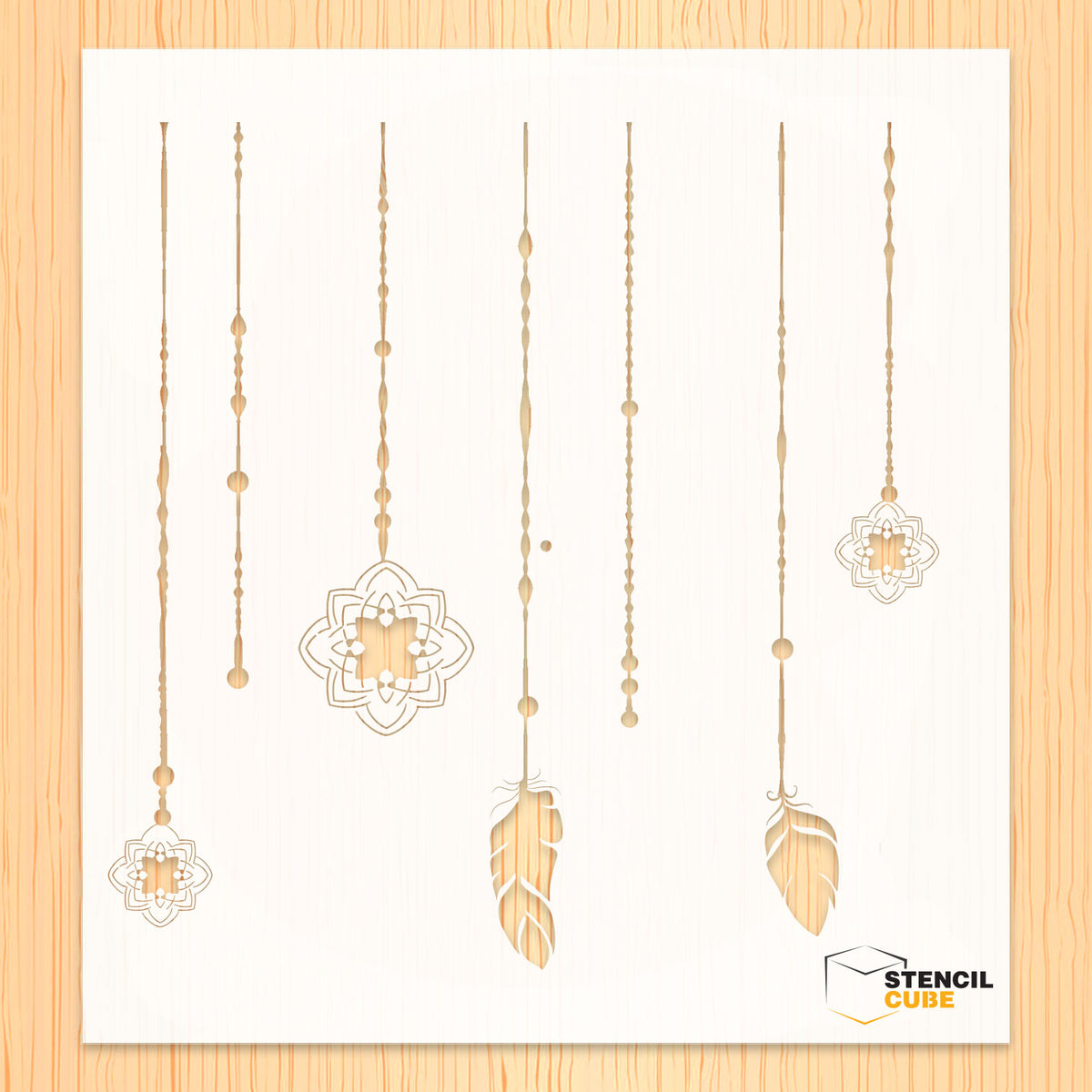 Boho design with feather stencil – Stencilcube