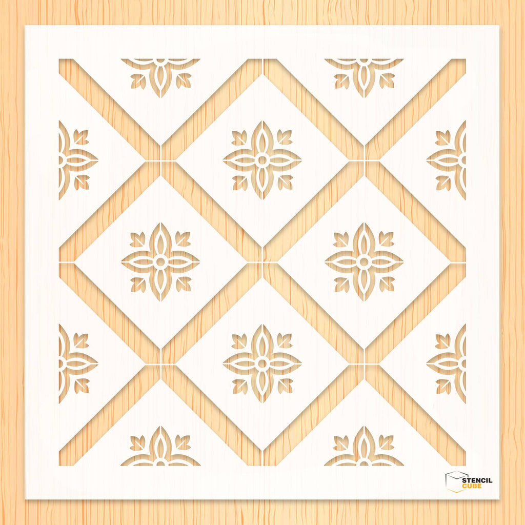 Flower with square floor pattern stencil – Stencilcube
