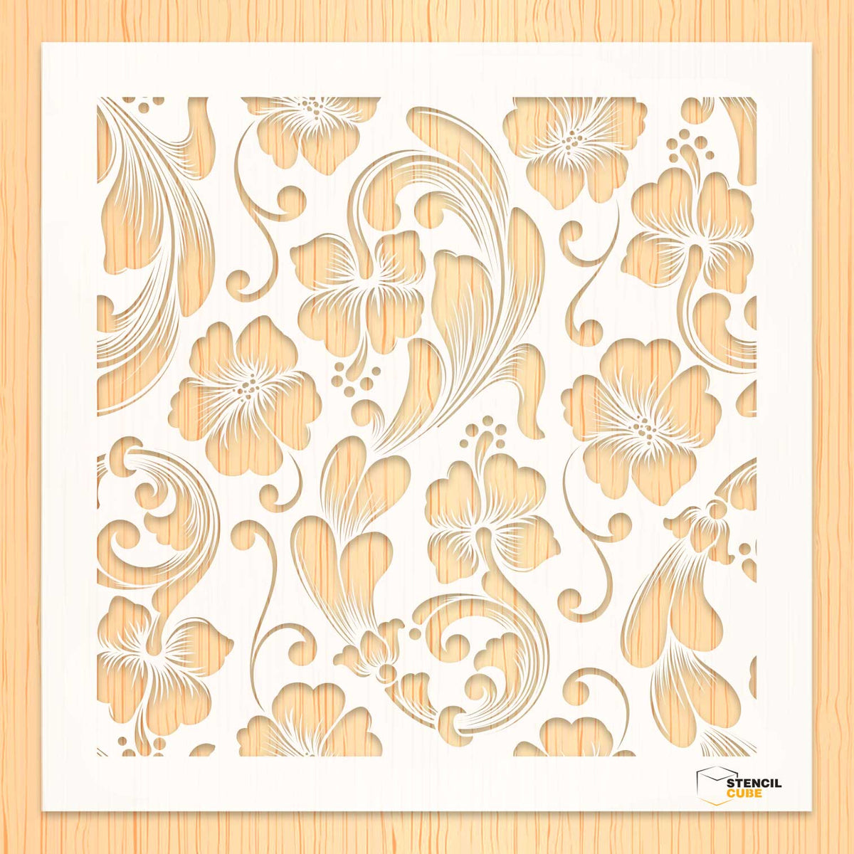 Ornamental Hibiscus floral pattern stencil – Stencilcube