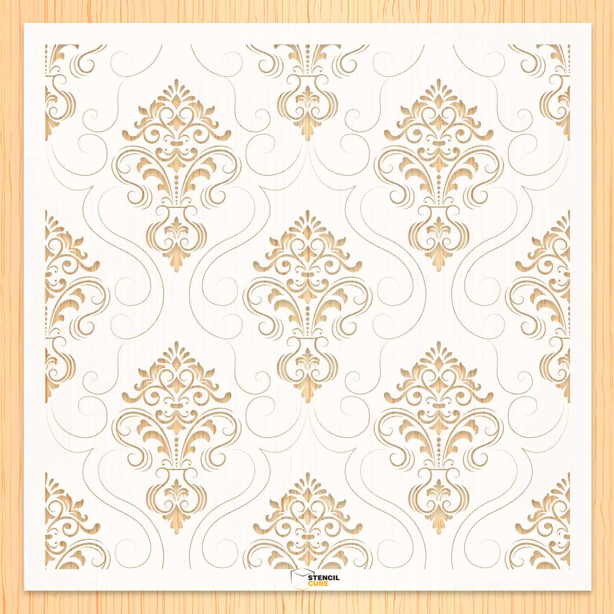 Sleek seamless damask wall pattern stencil – Stencilcube