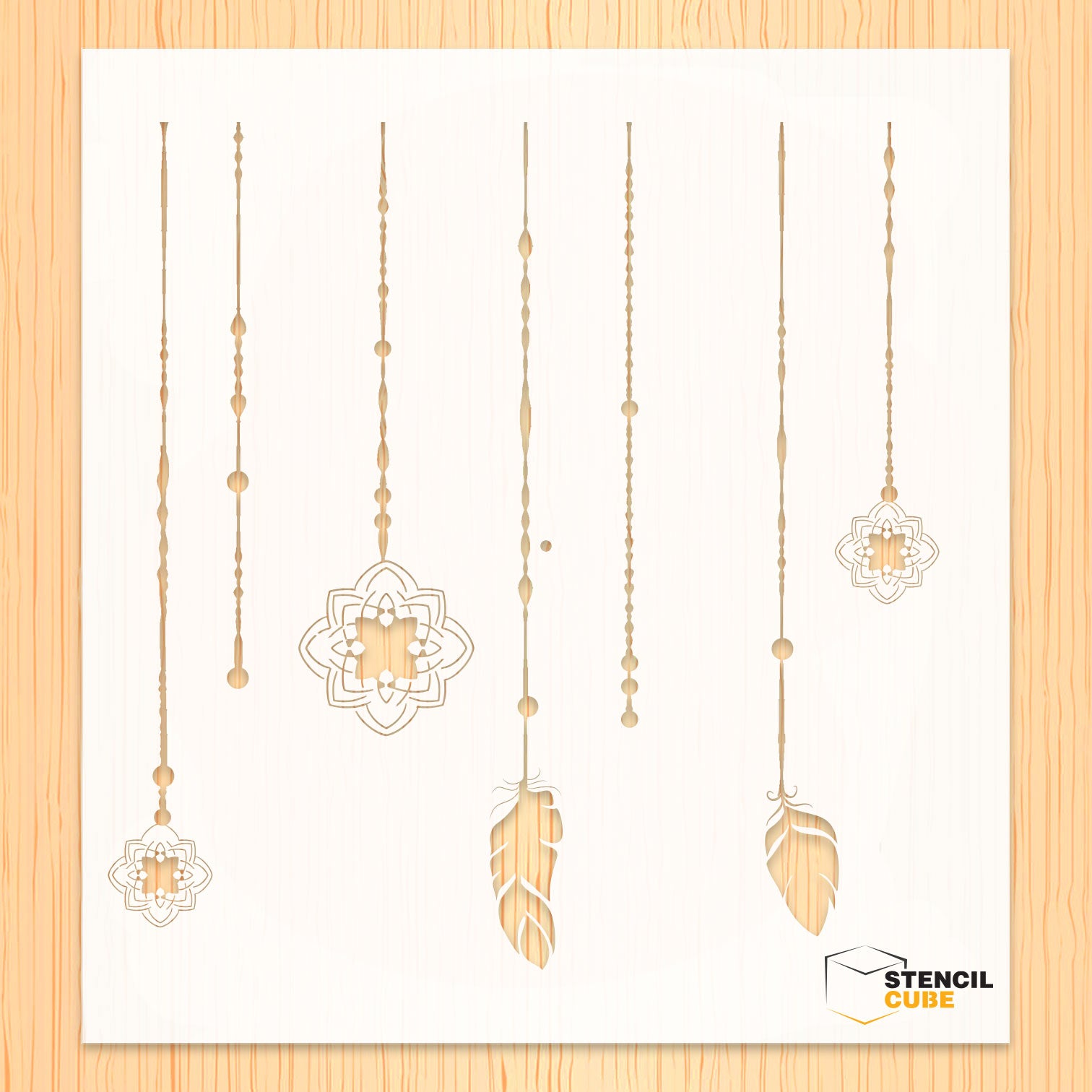 Boho design with feather stencil – Stencilcube